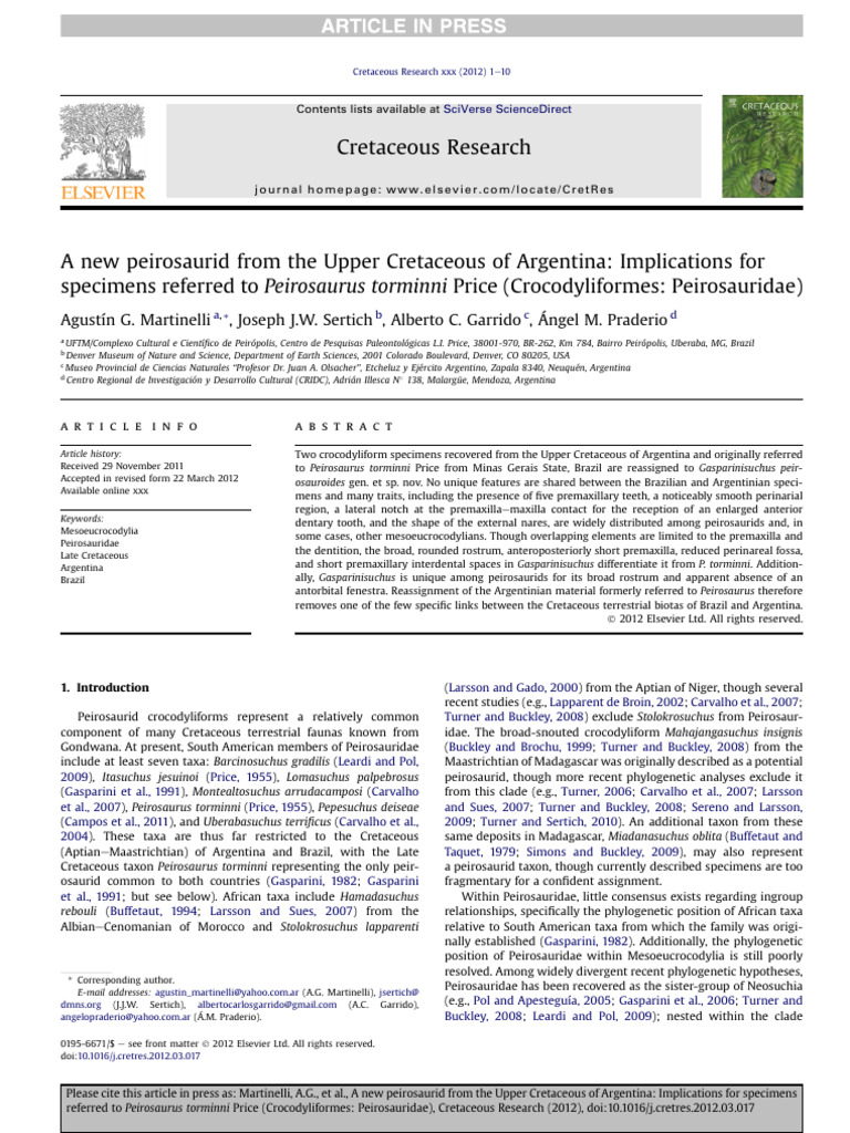 Cretaceous Research: Agustín G. Martinelli, Joseph J.W. Sertich ...