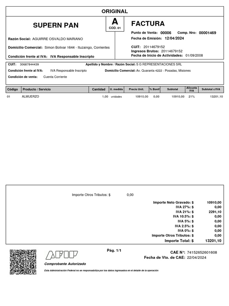 Supern Pan Factura: Original | PDF