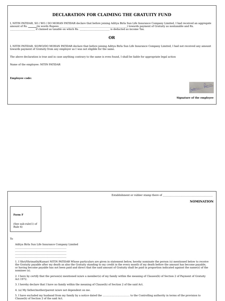 GratuityFundFormpdf 1699856617516 | PDF | Life Insurance | Gratuity