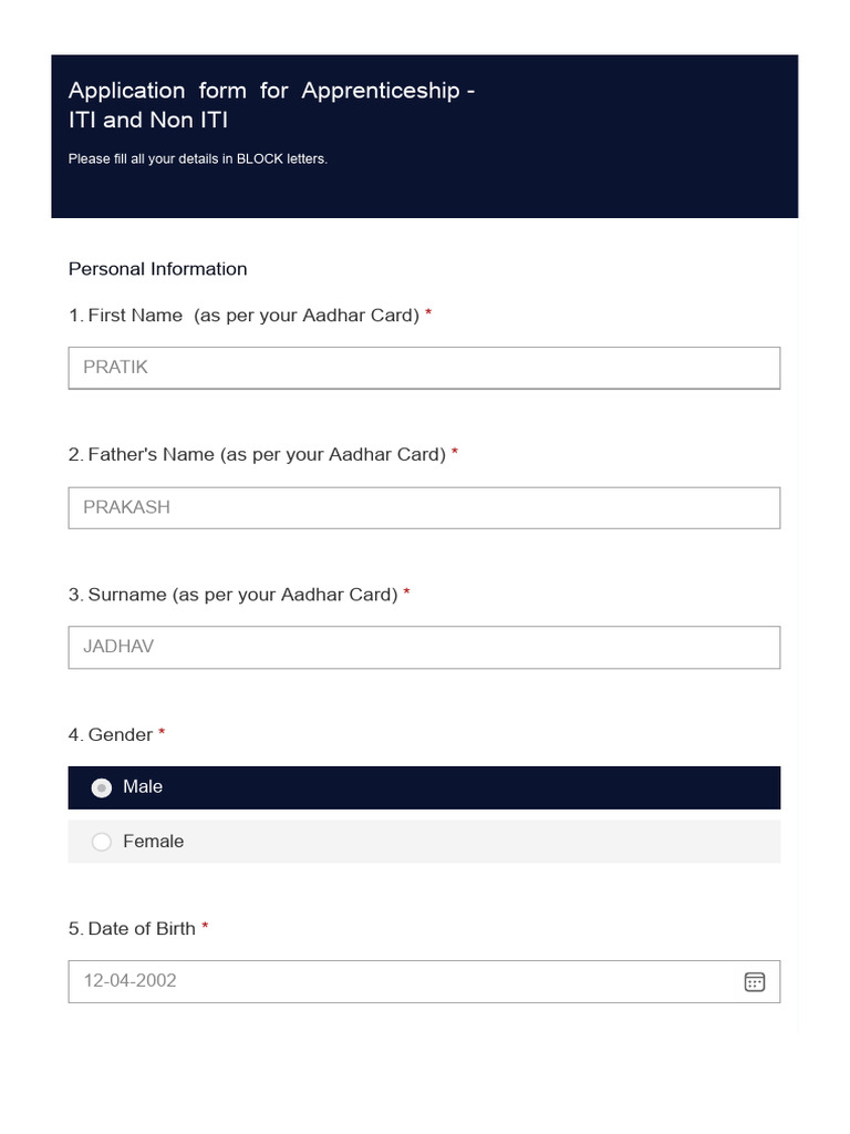 Application Form For Apprenticeship - ITI and Non ITI | PDF