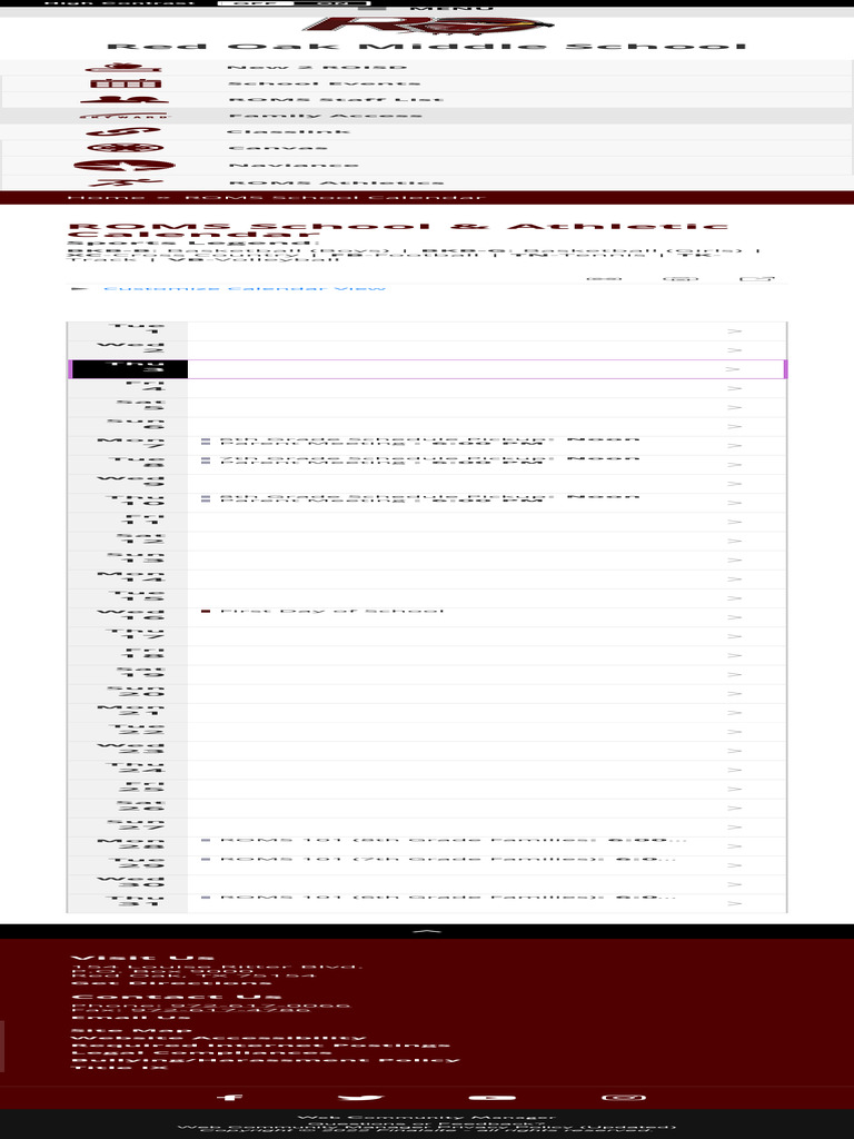 Red Oak Middle School ROMS School Calendar | PDF