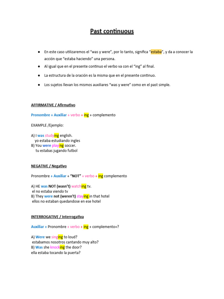 pasado continuo | PDF