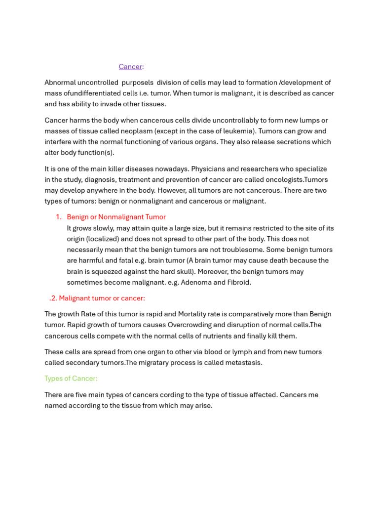 Cancer Notes | PDF | Cancer | Cervical Cancer