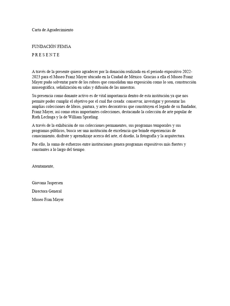 Carta de Agradecimiento | PDF