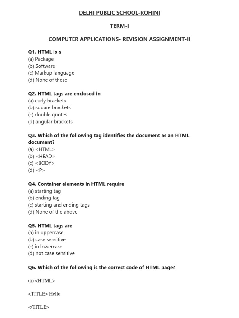 HTML Revision Assignment-I . | PDF | Html Element | Html