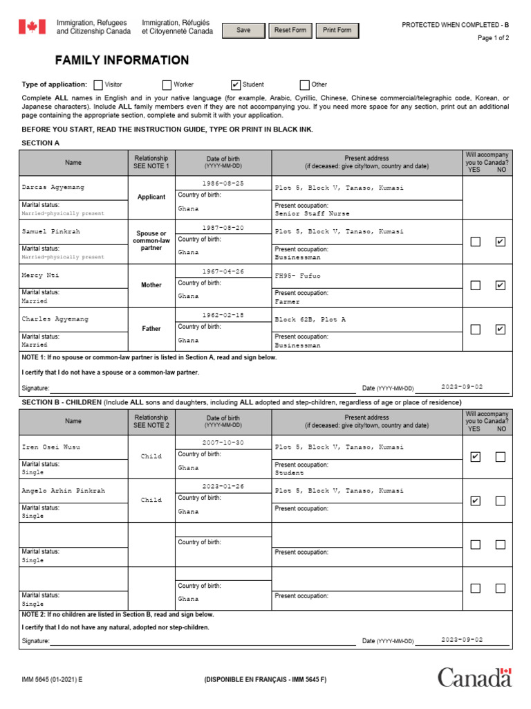 Imm5645e MAIN APPLICANT 5 | PDF