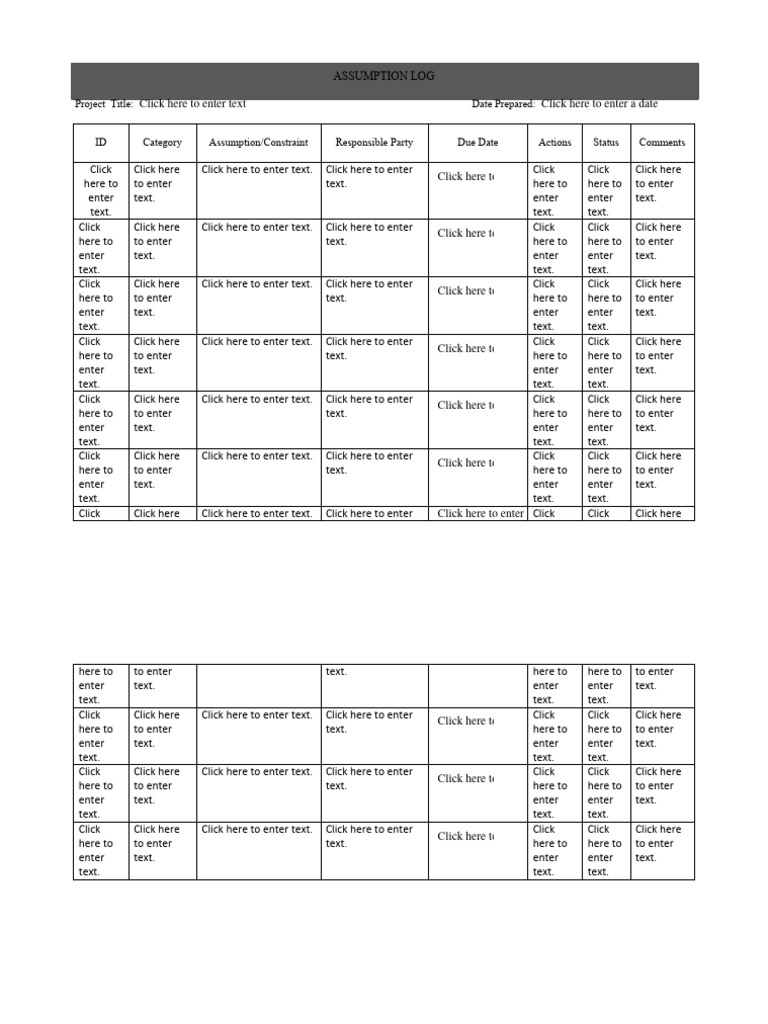 Assumption Log | PDF