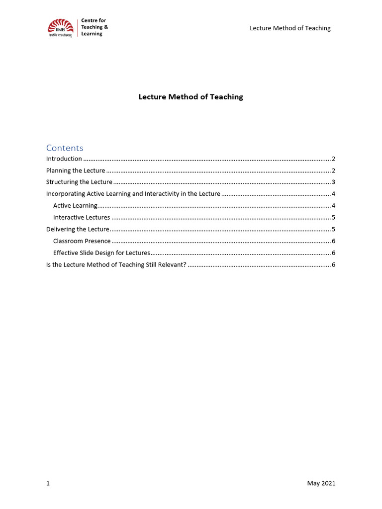 Lecture Method Teaching Faculty | PDF | Lecture | Learning