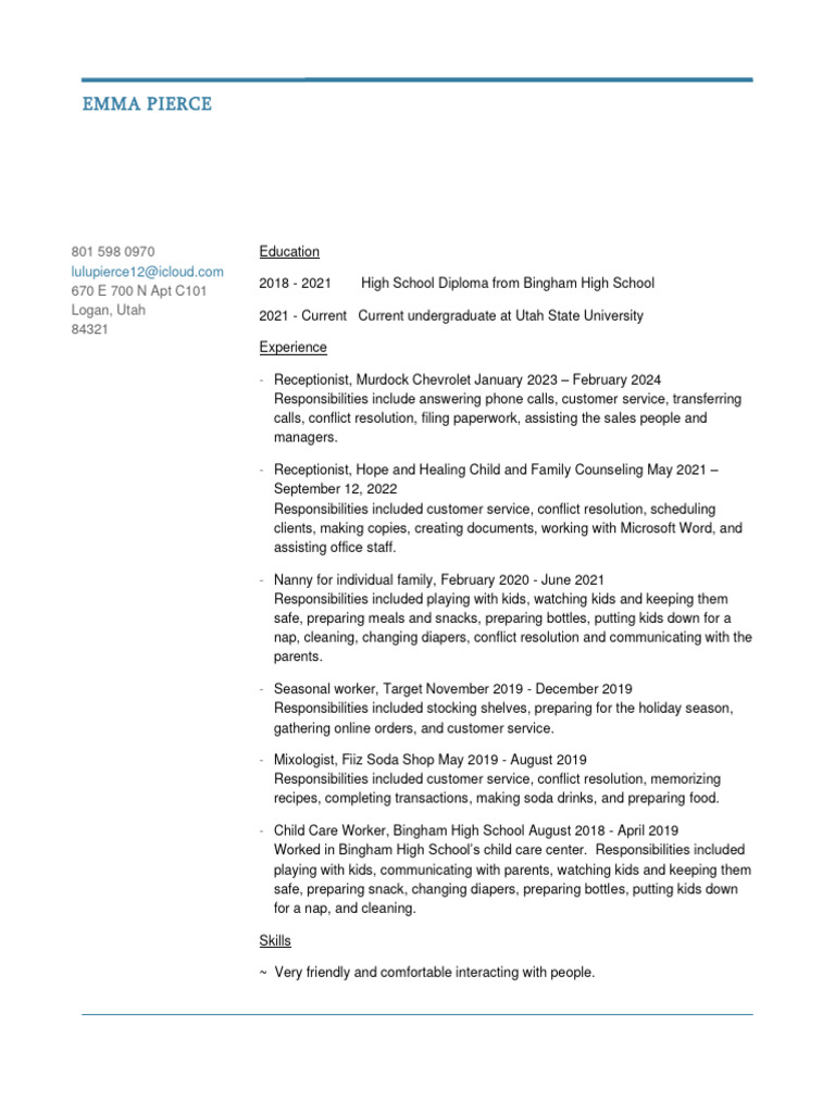 Emma Pierce Resume | PDF