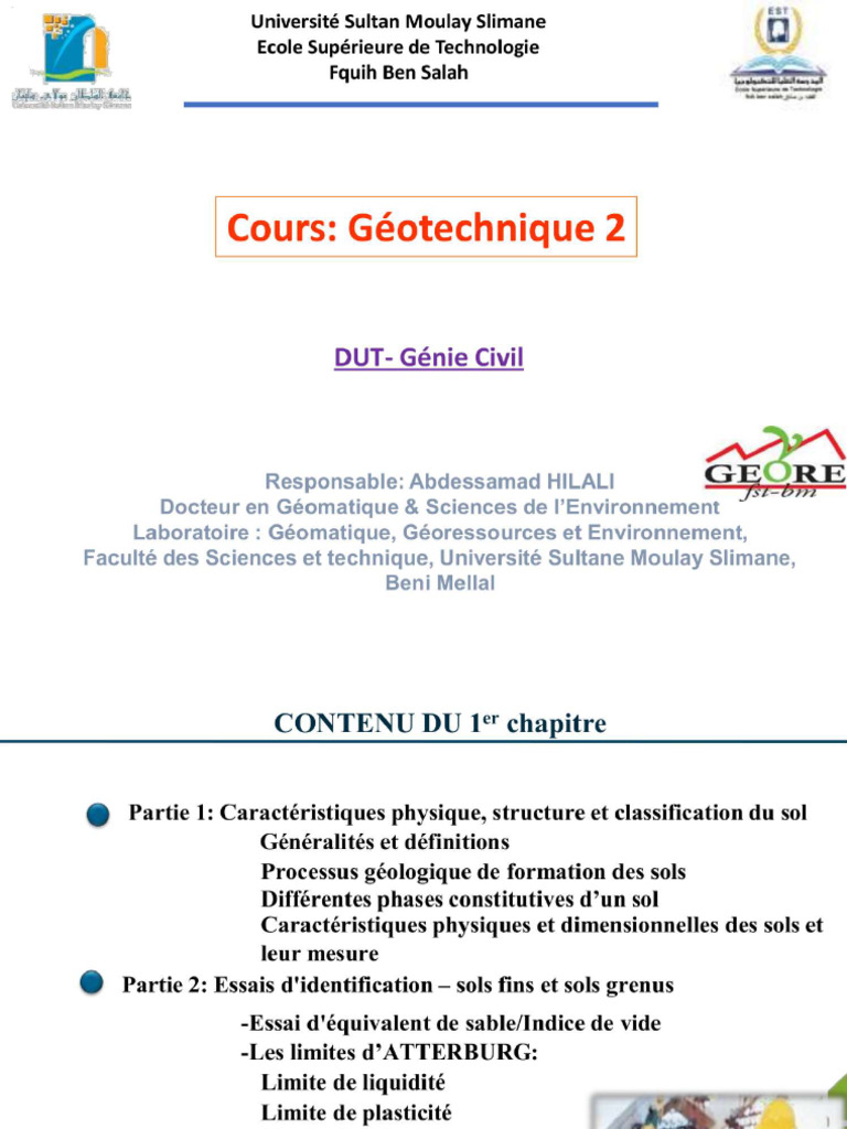 Chap1 Cours Géotechnique DUT GC 2023 | PDF