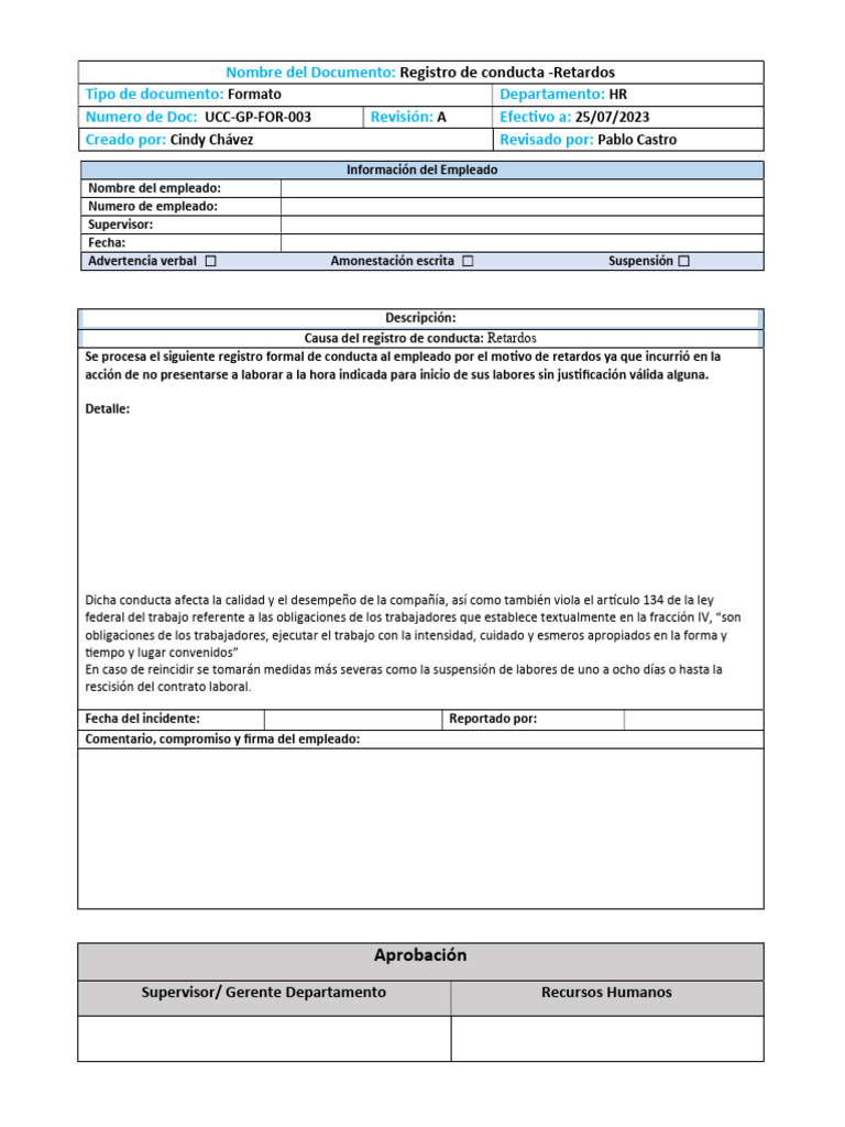 Ucc HR For 003 Warning Tardiness | PDF | Crecimiento personal y ...