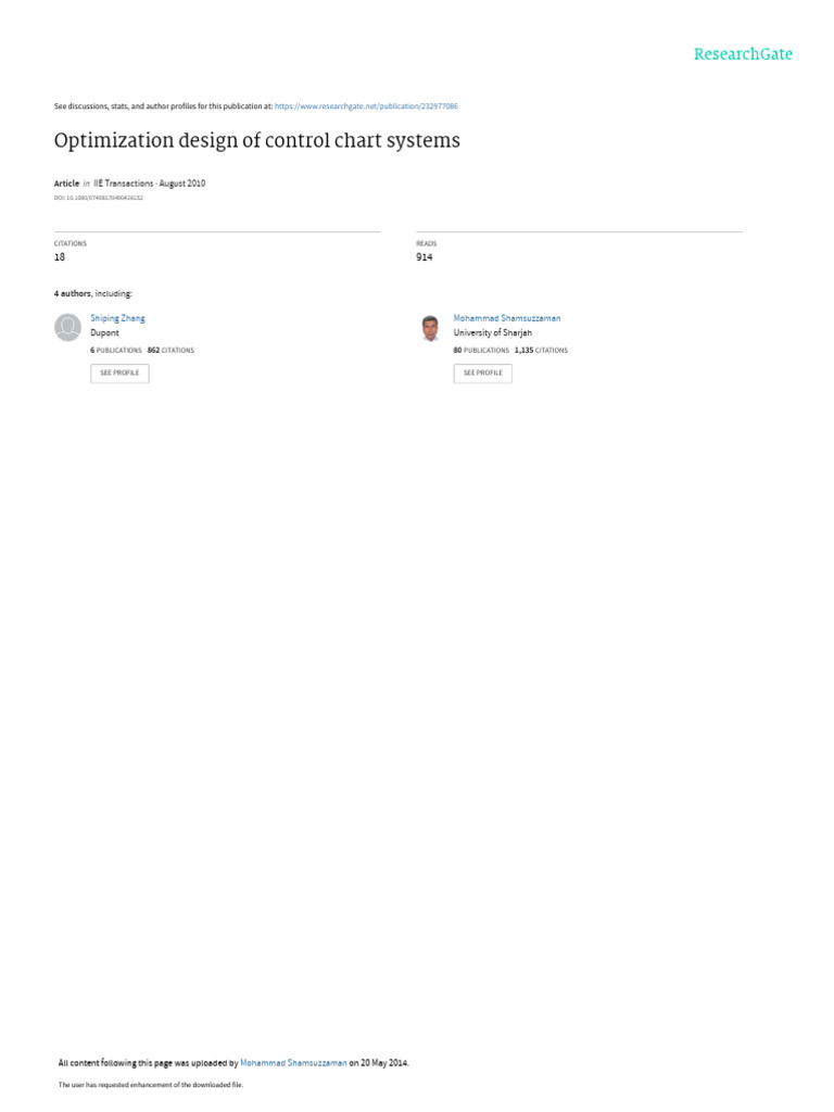 Optimization Design of Control Chart Systems | PDF | Mathematical ...
