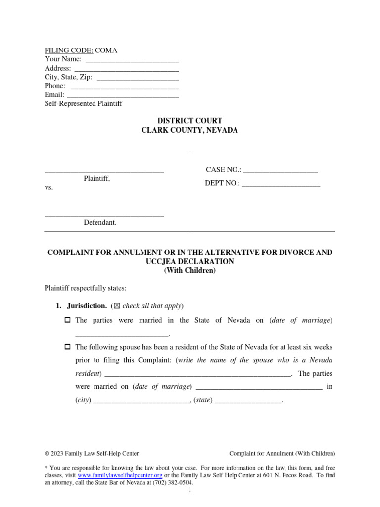 Annulment Complaint Kids PDF Fillable | PDF | Child Custody | Child Support