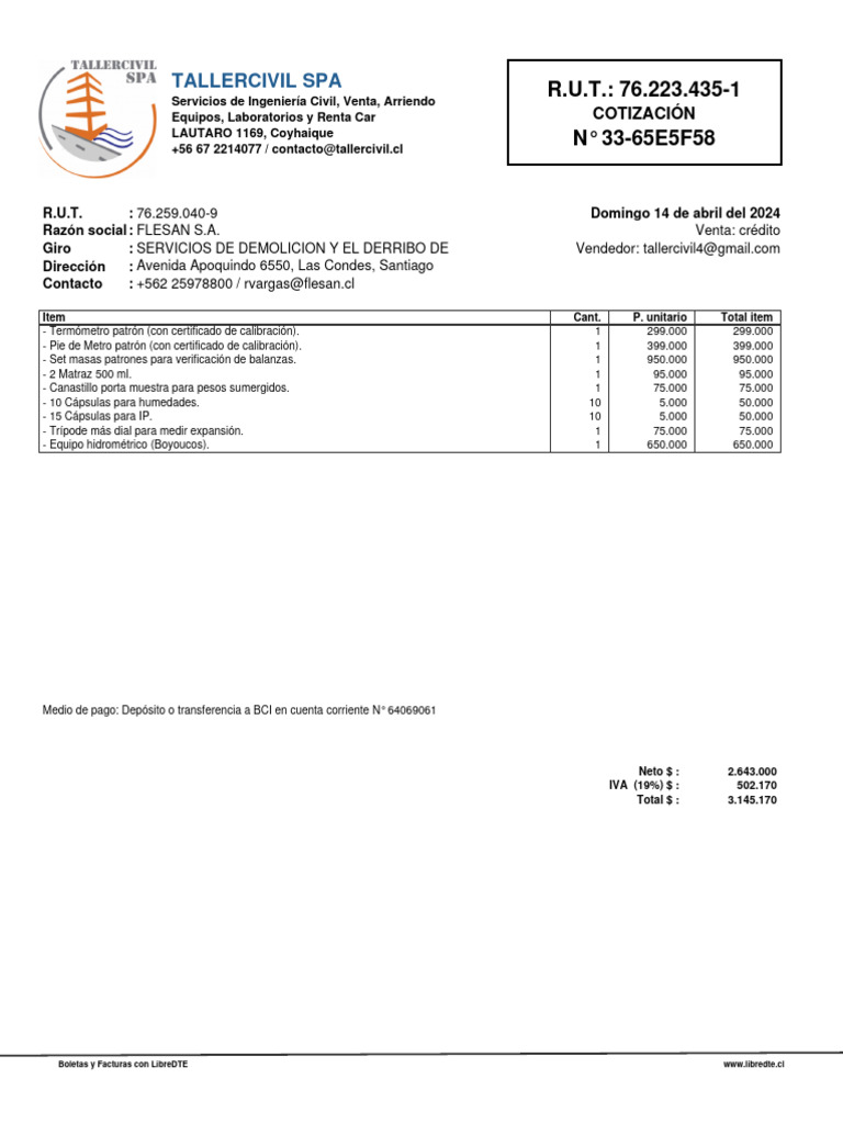 LibreDTE 76223435 33-65E5F58 | PDF