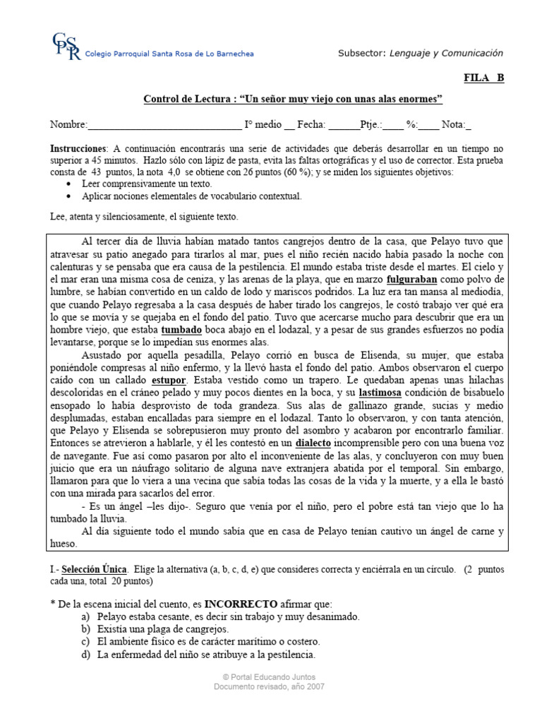 Un Senor Muy Viejo Con Unas Alas Enormes 2 | PDF