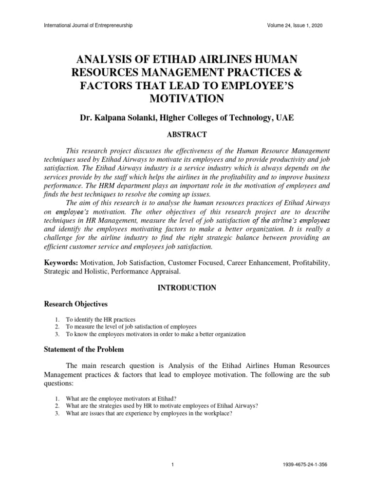 Etihad Airways HR Practices & Employee Motivation | PDF | Human ...