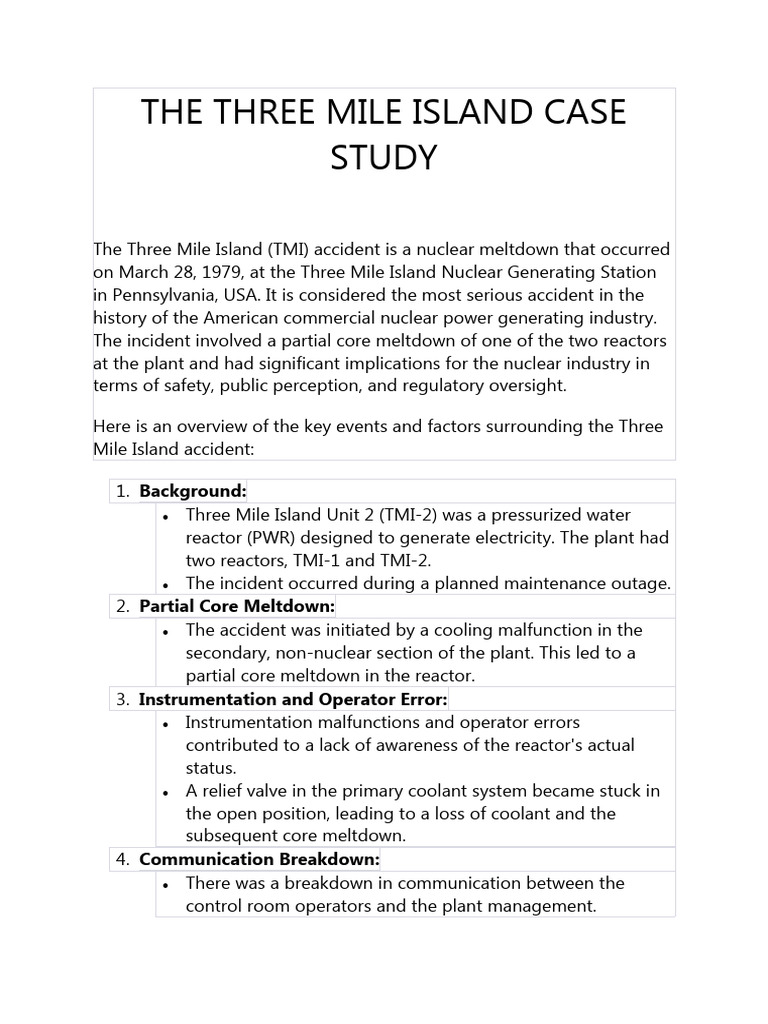 THE THREE MILE ISLAND CASE STUDY | PDF | Power (Physics) | Forms Of Energy