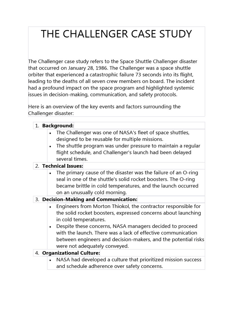 The Challenger Case Study | PDF | Space Shuttle Challenger | Space ...