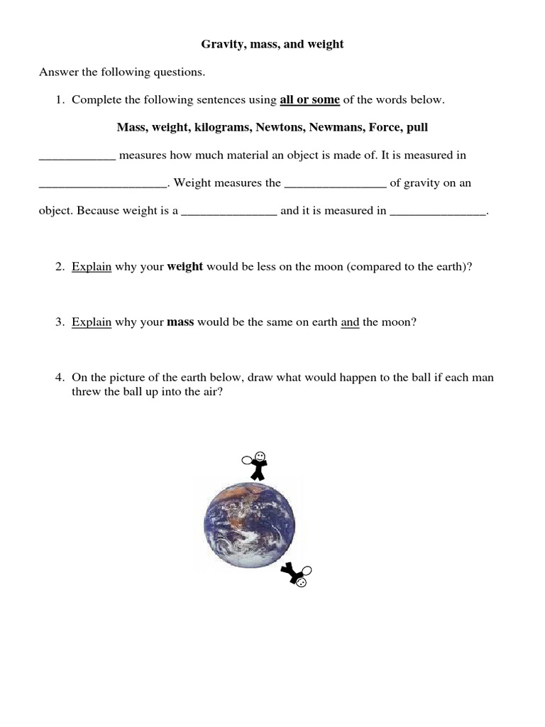 Mass and Weight Worksheet | PDF | Weight | Planets