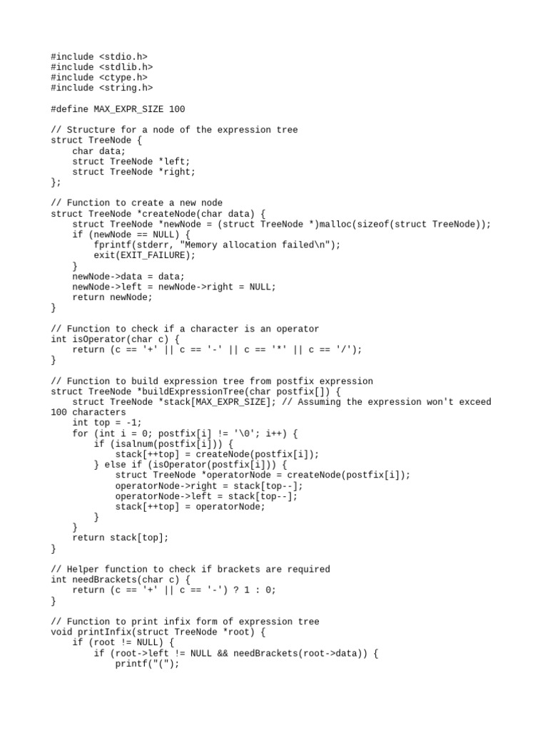 Postfix to Infix Expression Tree | PDF