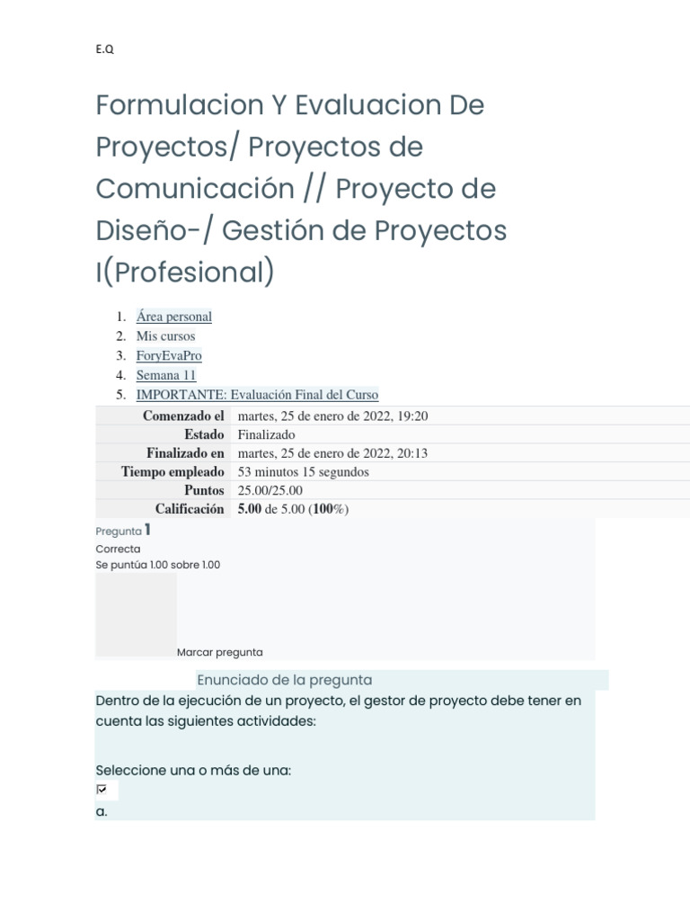 Formulacion Y Evaluacion De Proyectos 25 Enero Pdf 8069