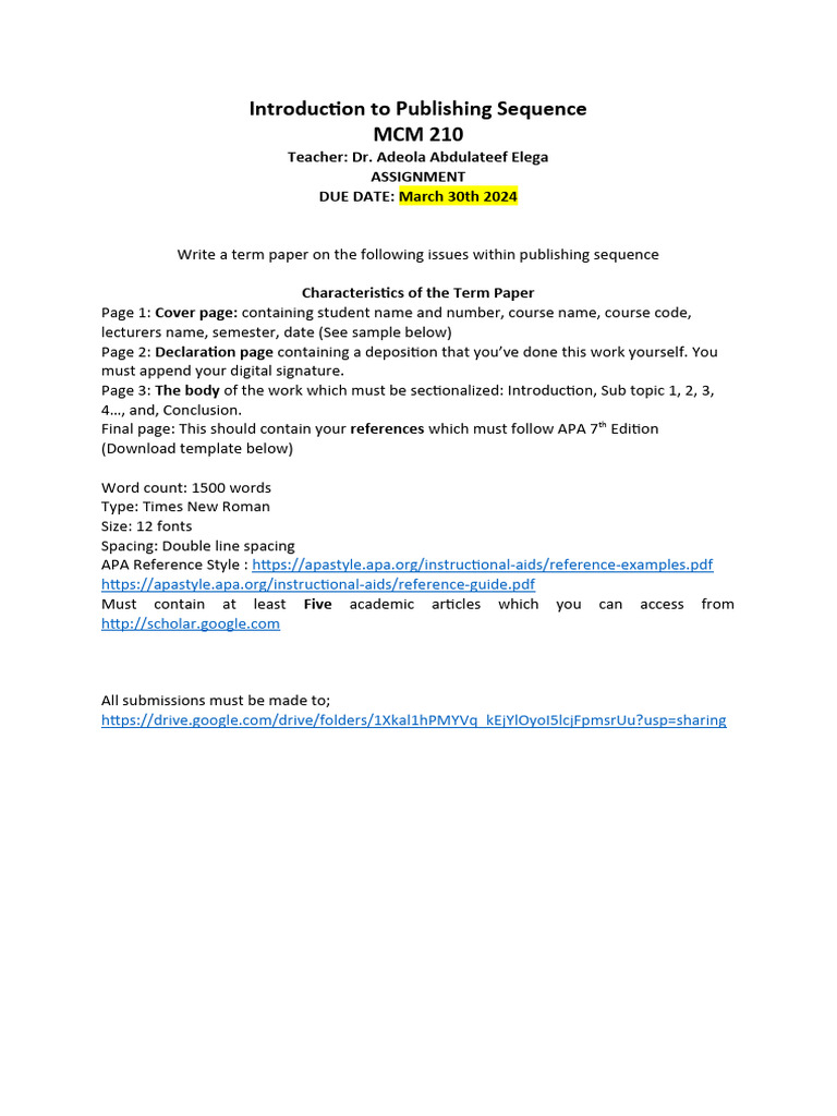 MCM 210 Term Paper Guidelines | PDF | Publishing | Writing