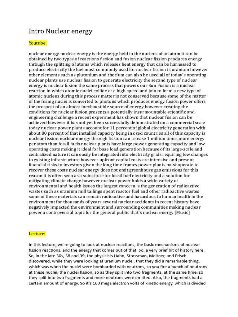 Intro Nuclear | PDF | Nuclear Power | Nuclear Fission Intro Nuclear | PDF | Nuclear Power | Nuclear Fission