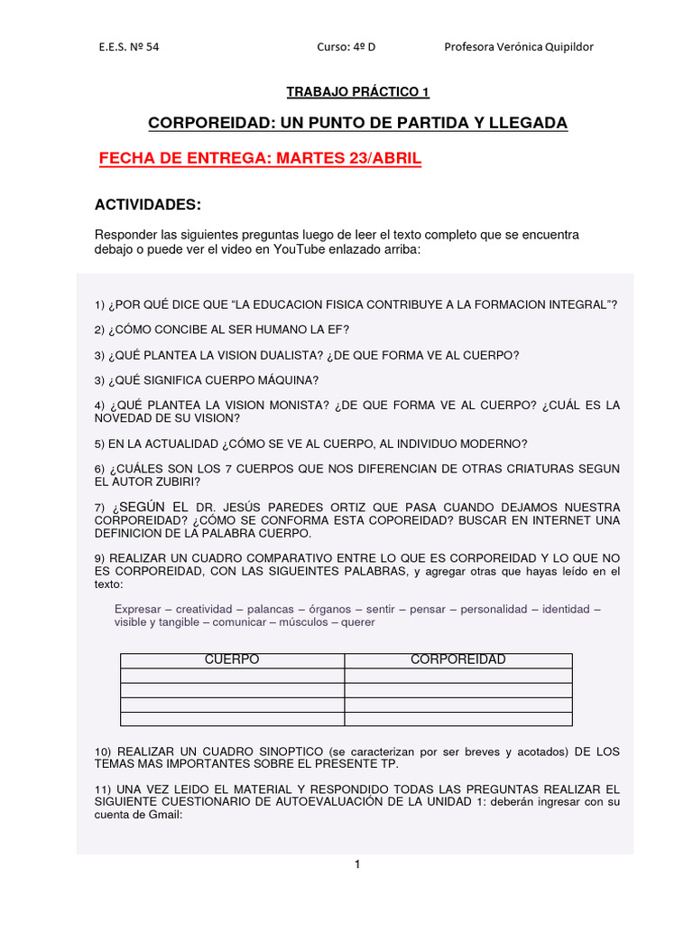 Tp 1 Ef Y Corporeidad 2024 2 Pdf Alma Mente