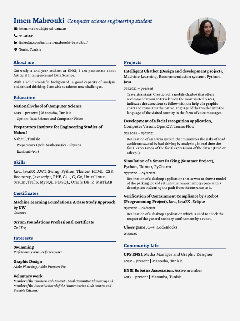 Imen Mabrouki Resume | Download Free PDF | Java (Programming Language) | Software Engineering