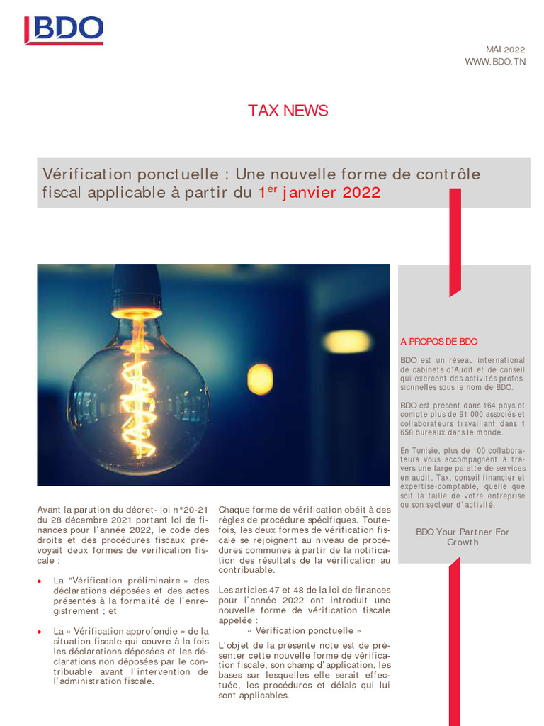BDO Tax News 05 2022 La Vérification Ponctuelle | PDF | Impôts | Sphère publique