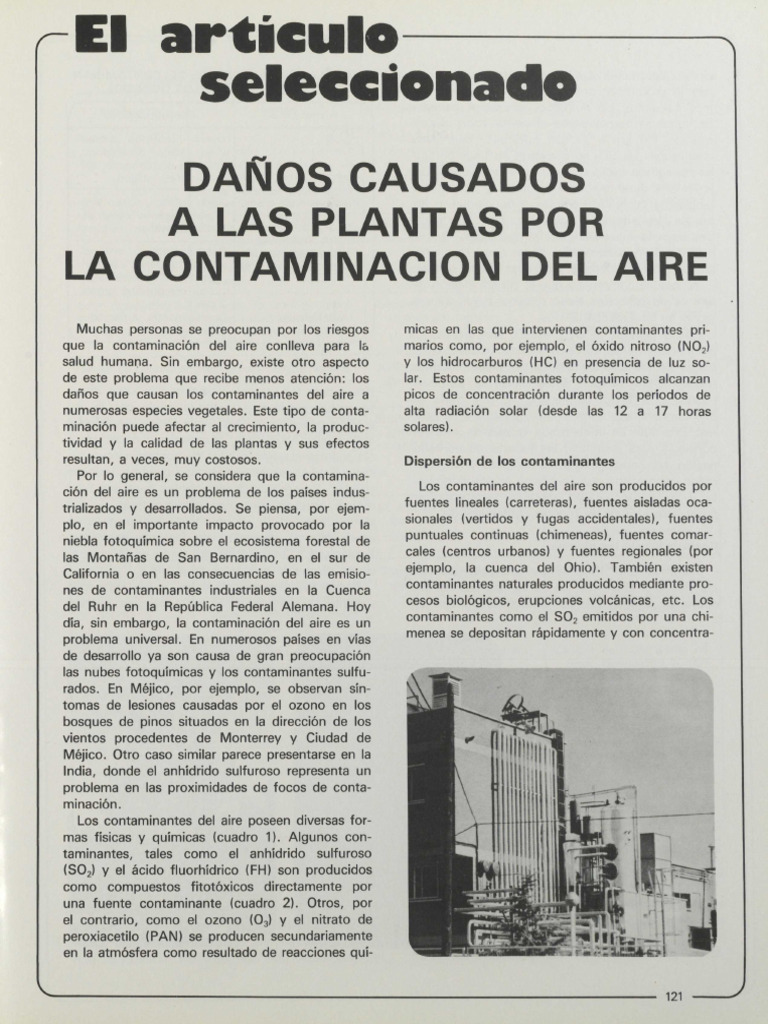 Articulo riesgo de las plantas ante la contaminación del aire | PDF | Contaminación | La ...