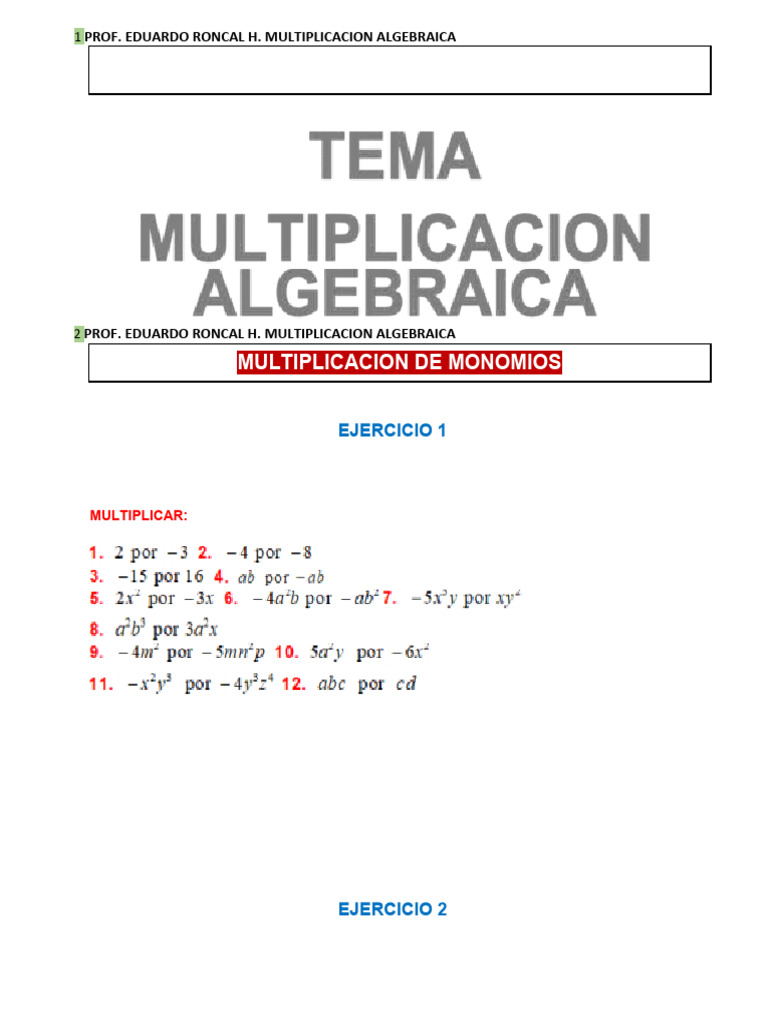 Practica-Multiplicacion Algebraica | PDF