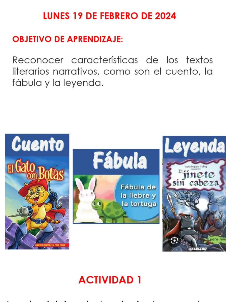 4. TEXTOS LITERARIOS CUENTO, FABULA, LEYENDA | PDF | Cuentos | Narración 4. TEXTOS LITERARIOS CUENTO, FABULA, LEYENDA | PDF | Cuentos | Narración