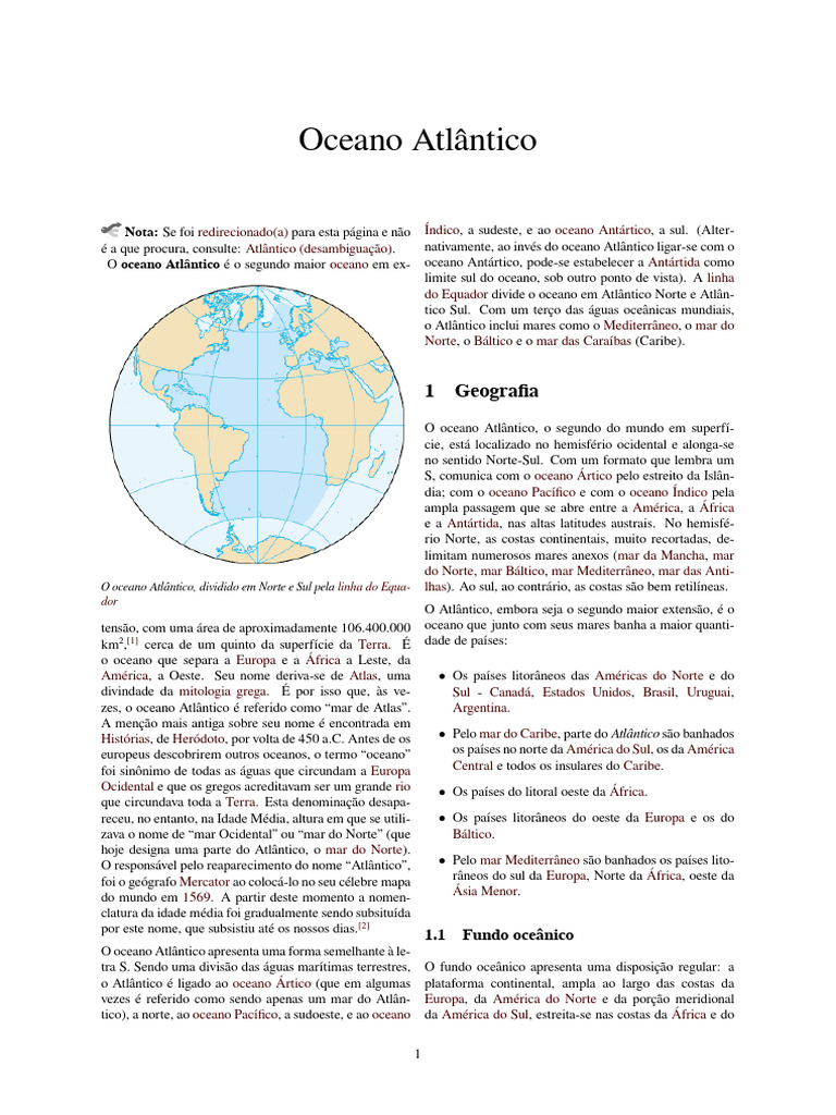 Oceano Atlântico - WIKI | PDF | Oceano Atlântico | Geociências
