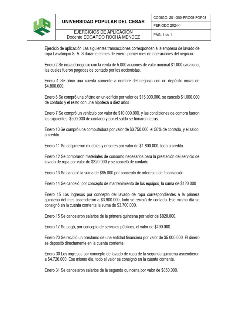 EJERCICIO DE APLICACION No. 3 | PDF