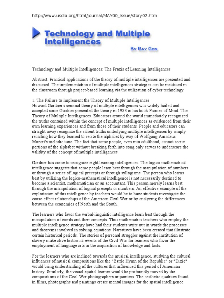 Implementing Multiple Intelligences in Education | PDF | Intelligence ...