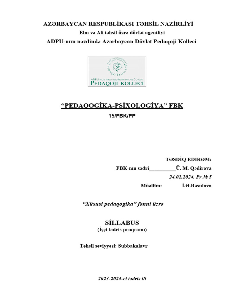 Xüsusi Ped Sillabus 2024 | PDF