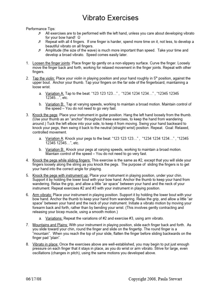 Violin - Vibrato Exercises | PDF | Violin | Hand