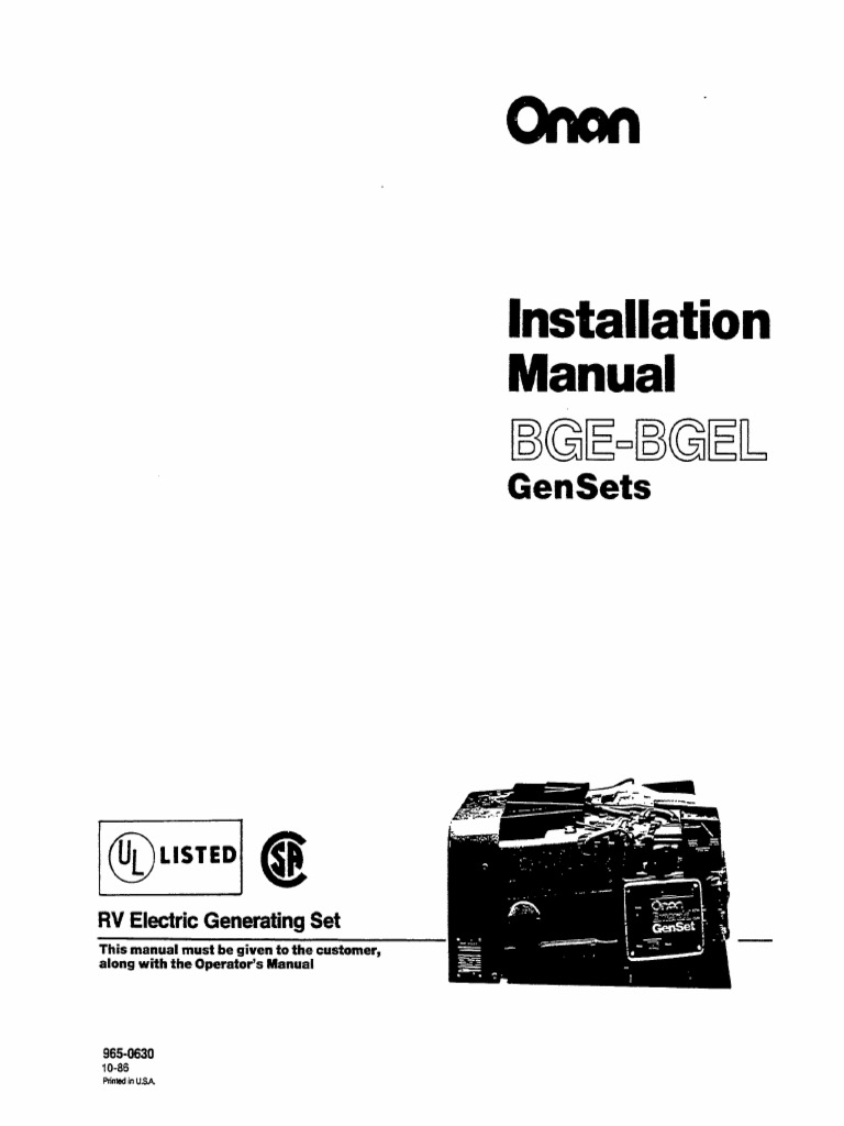 965-0630 Onan BGE BGEL Emerald Series RV Genset Installation Manual 10 ... 965-0630 Onan BGE BGEL Emerald Series RV Genset Installation Manual 10 ...