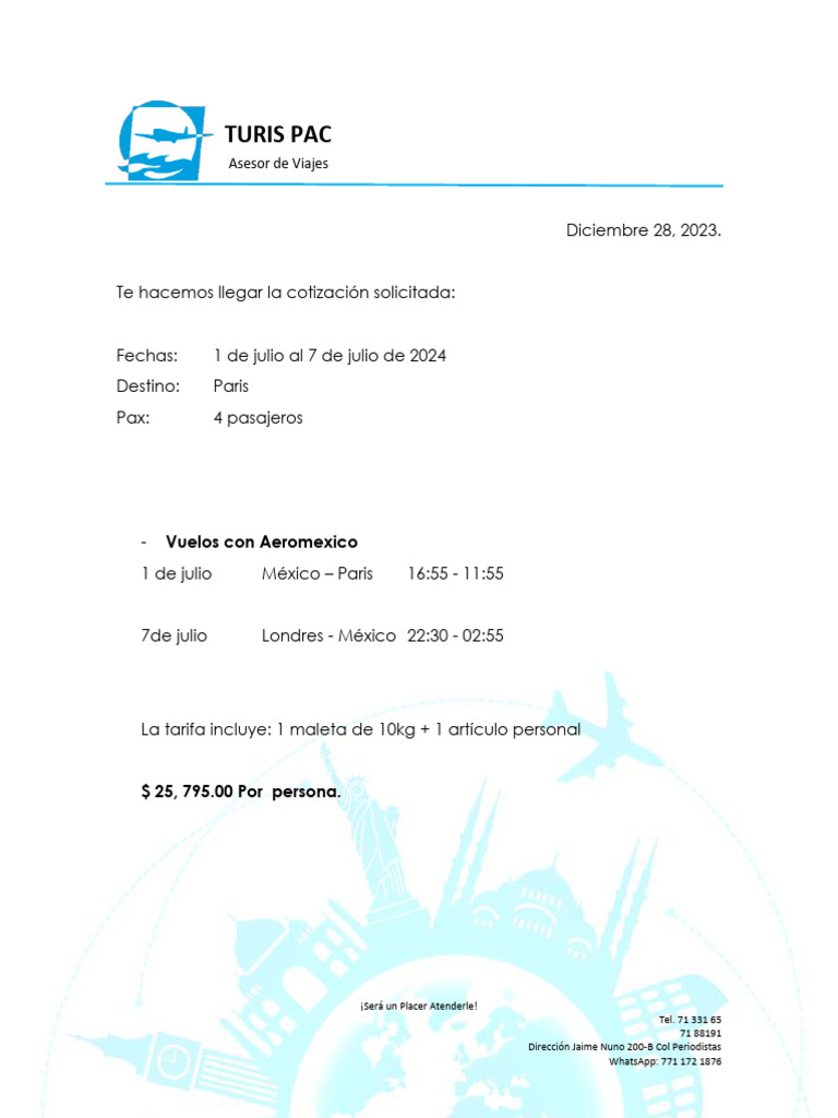 Ejemplo de Cotizacion de Viaje Editable | PDF | Londres