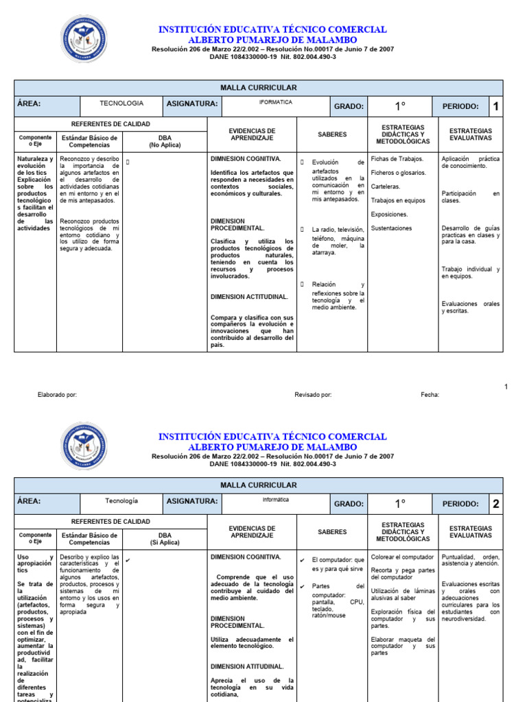 Formato Malla Curricular | PDF | Aprendizaje | Informática