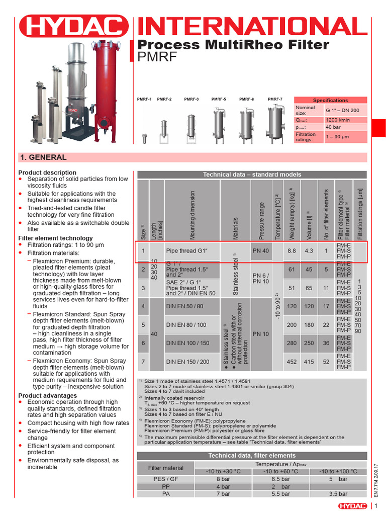 Process Multirheo Filter PMRF: 1. General | PDF | Filtration | Flow Measurement