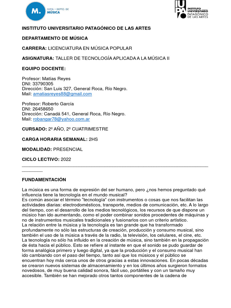 Tecnología en la Música Popular II | PDF | Altoparlante | Micrófono