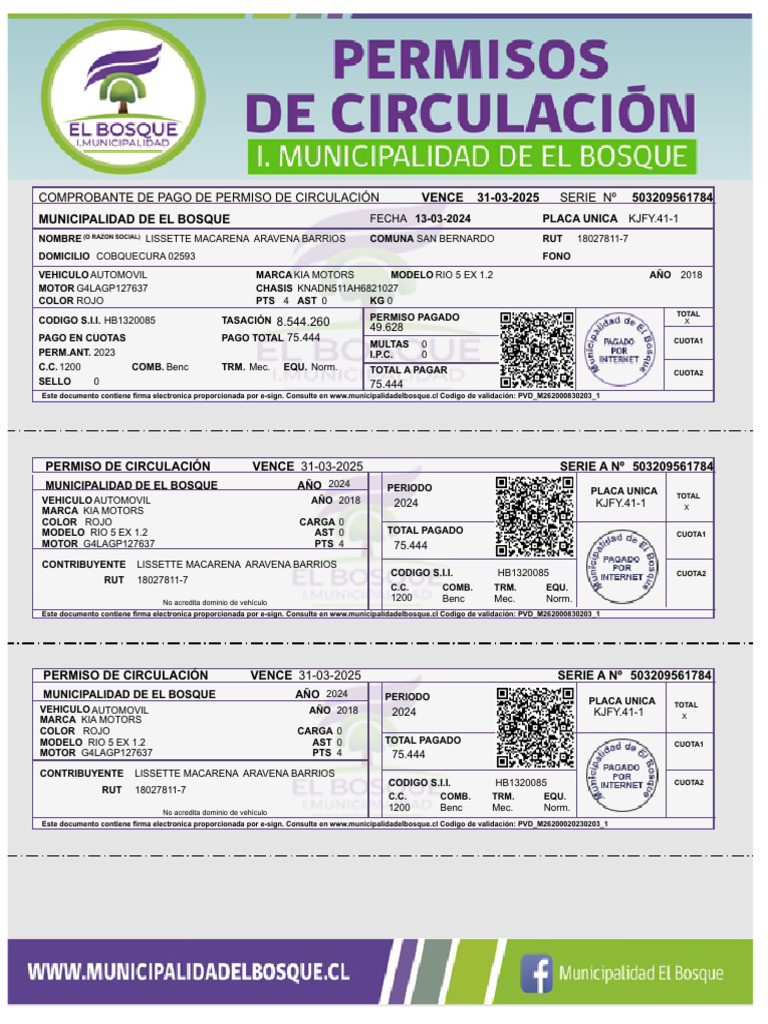 Permiso 2024 EL BOSQUE-KJFY41 | PDF | Vehículos | Vehículo de motor