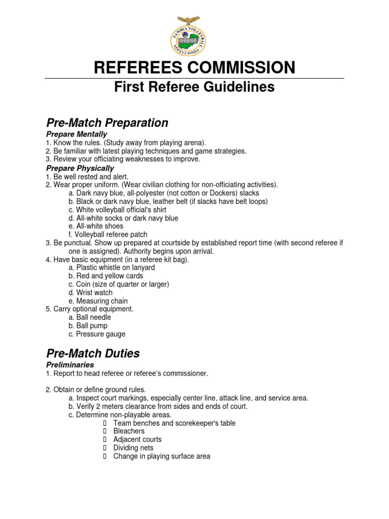 Zava 1st Referees Guide | PDF | Volleyball | Hand