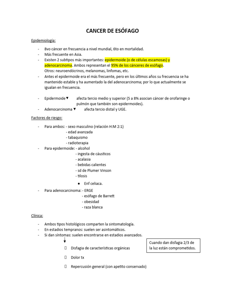 Cancer de Esófago | PDF | Metástasis | Cáncer