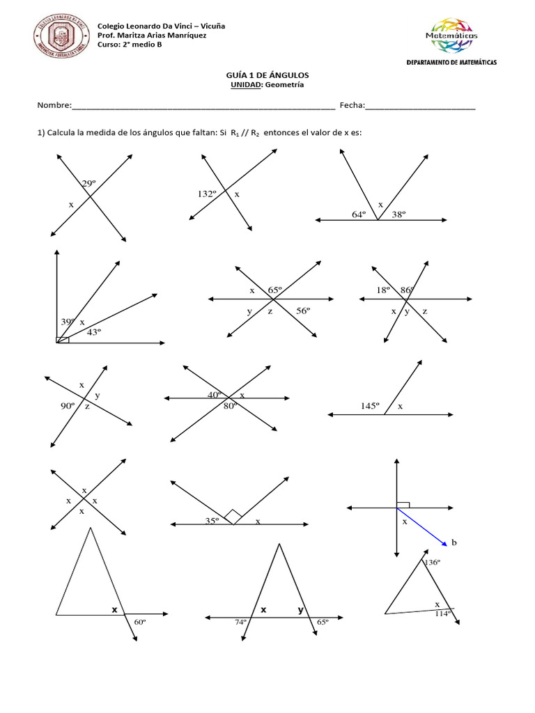Guía de Ángulos para 2° Medio B | PDF | Geometría Elemental