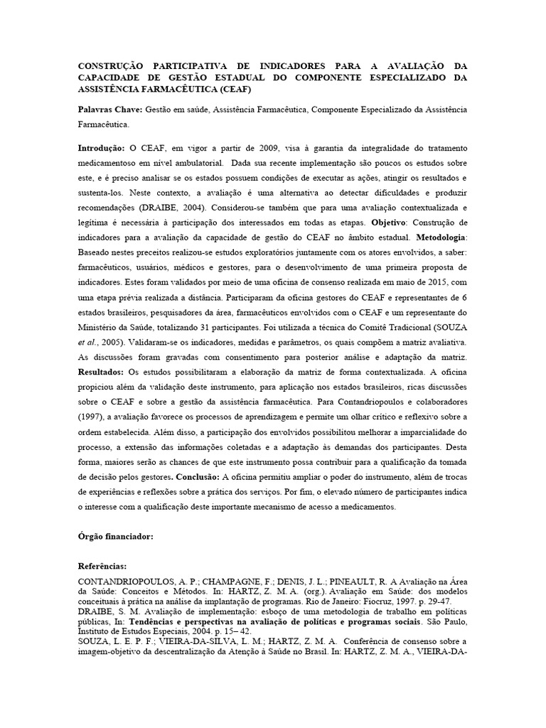 Indicadores para Avaliação do CEAF | PDF | Farmacêutico