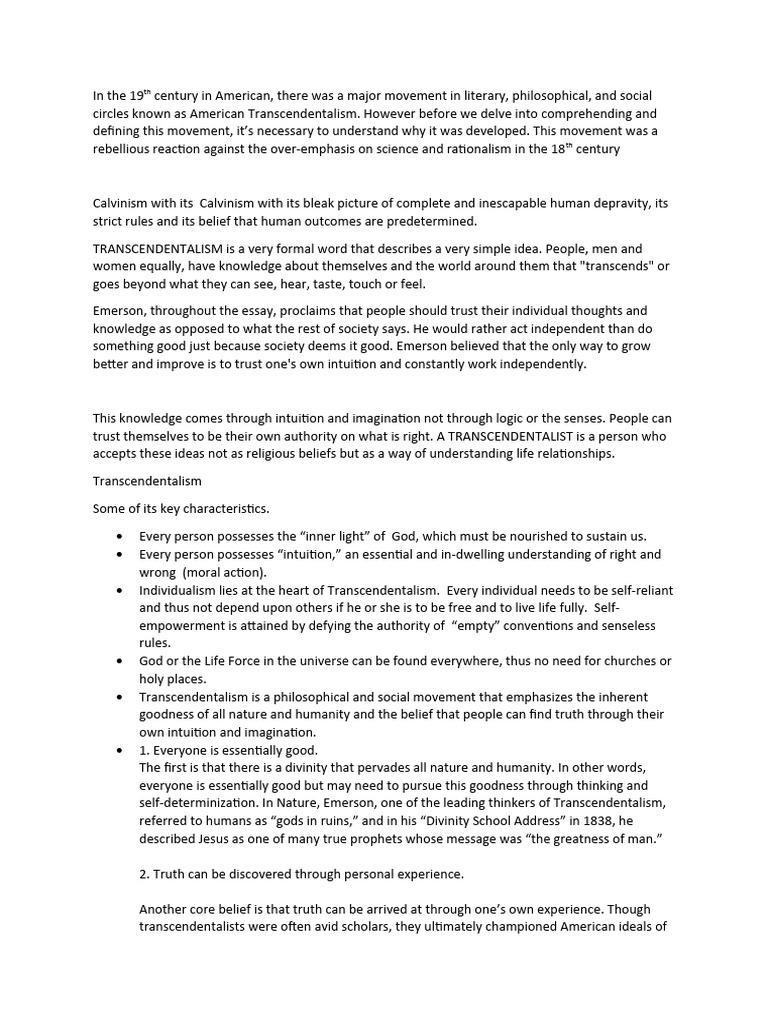 Transcedental American | PDF | Transcendentalism | Walden