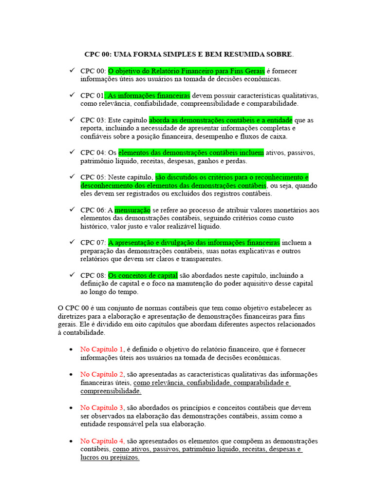 Forma Simples Sobre CPC 00 | PDF | Contabilidade | Relatório anual